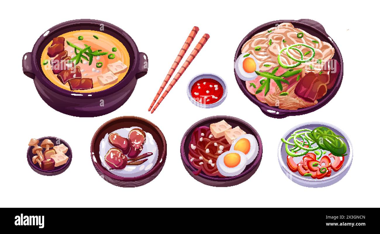 Traditional Korean food set isolated on white background. Vector ...