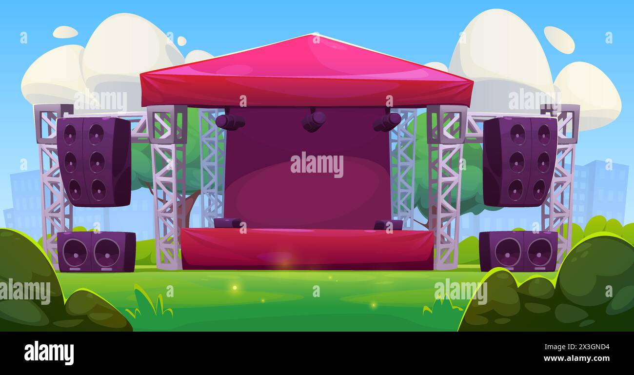 Outdoor music concert stage. Park festival open air show cartoon ...