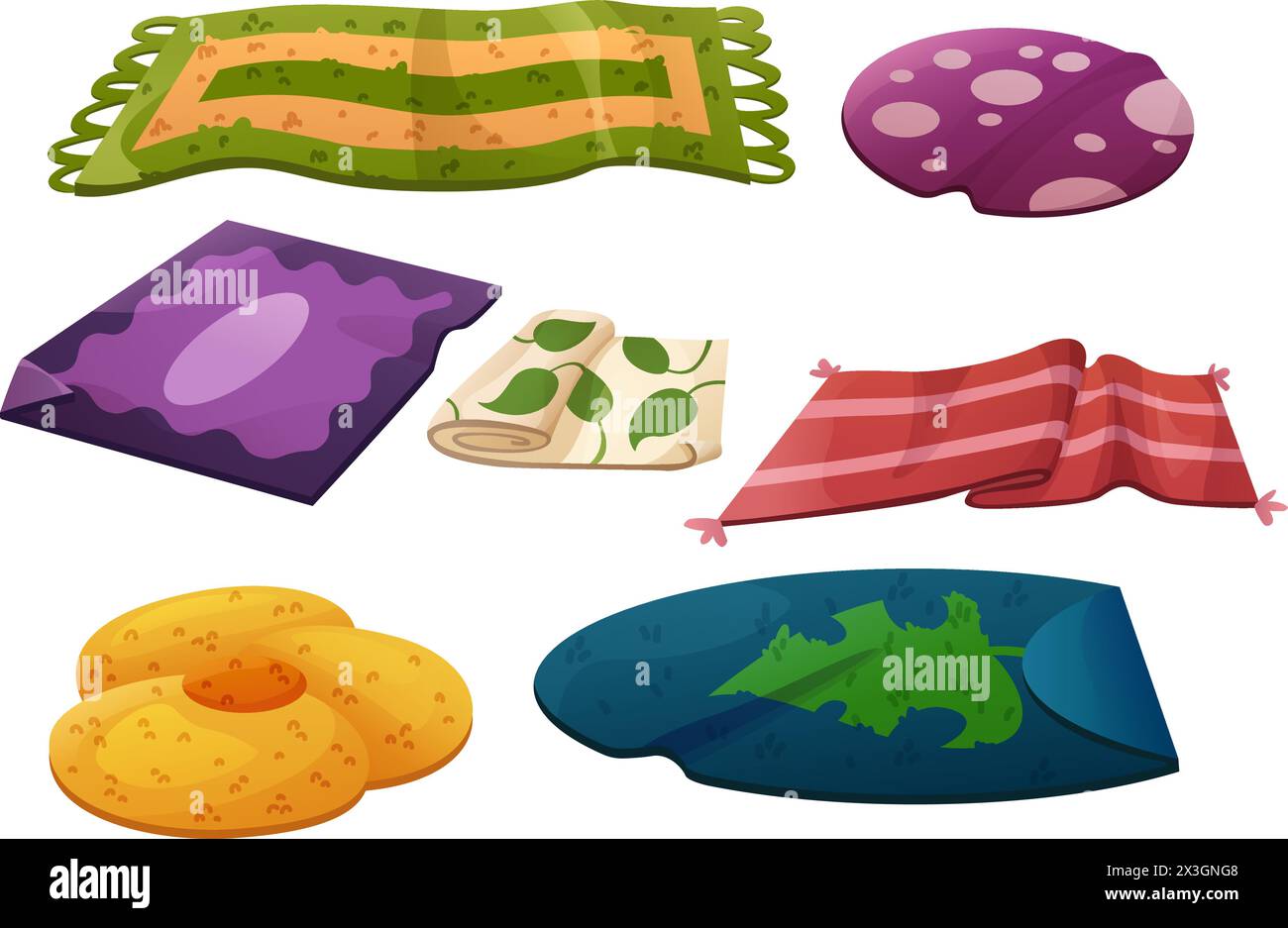 Color carpets set isolated on white background. Vector cartoon ...