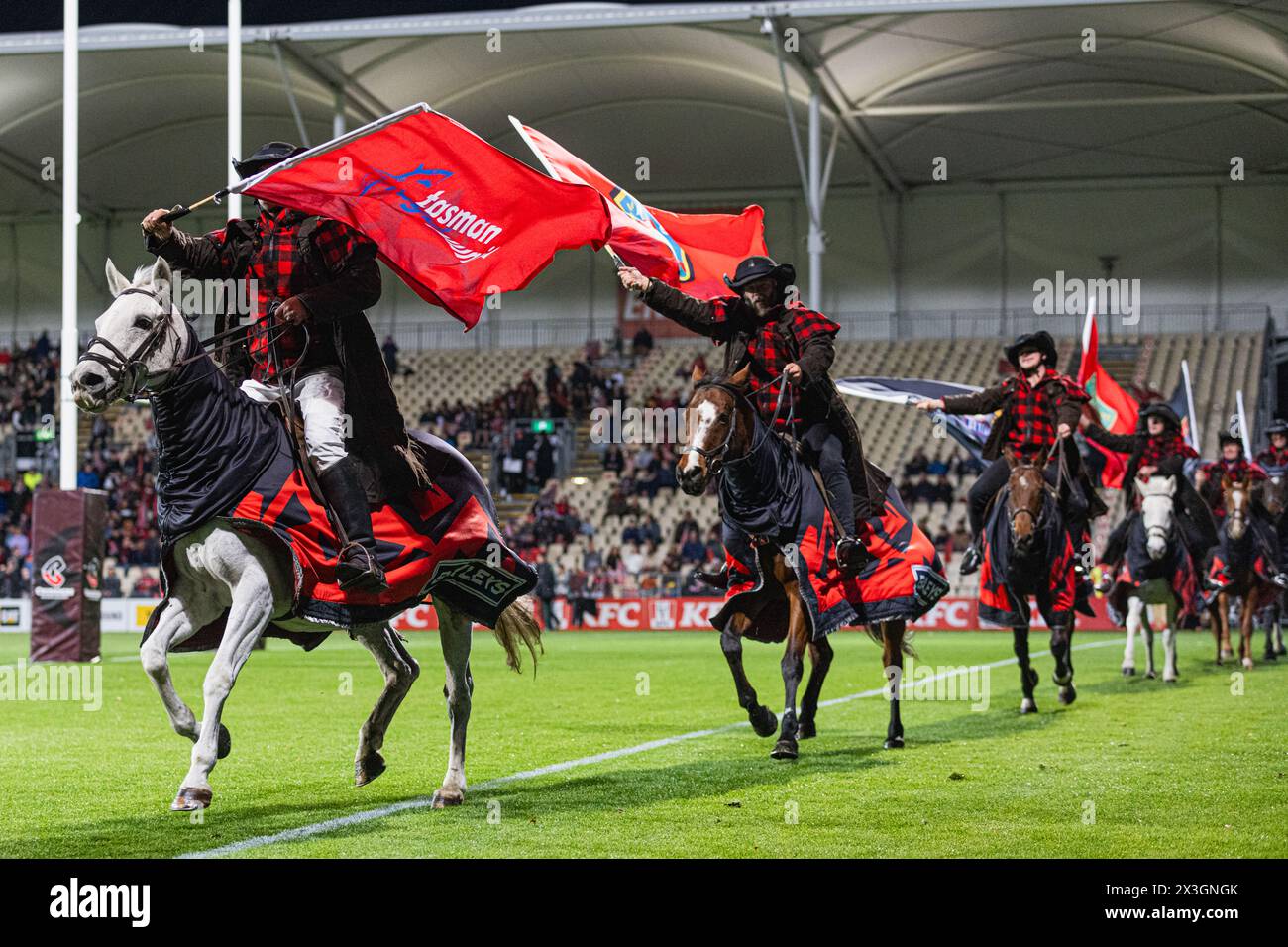 CHRISTCHURCH, NEW ZEALAND - APRIL 26: The Crusader riders perform their ...