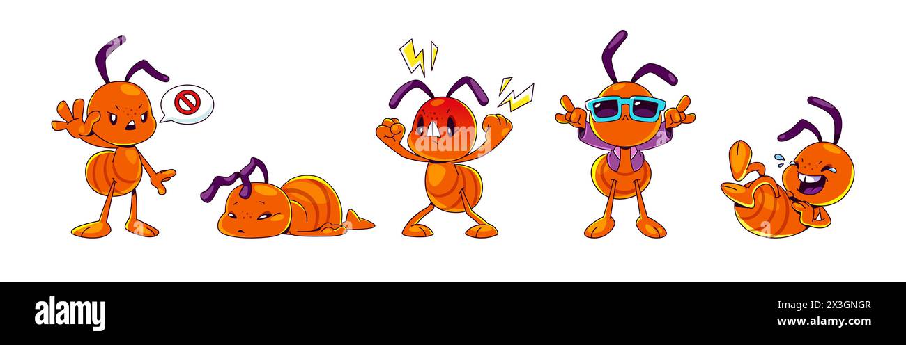 Cute ant cartoon character in different poses and face emotions. Comic ...