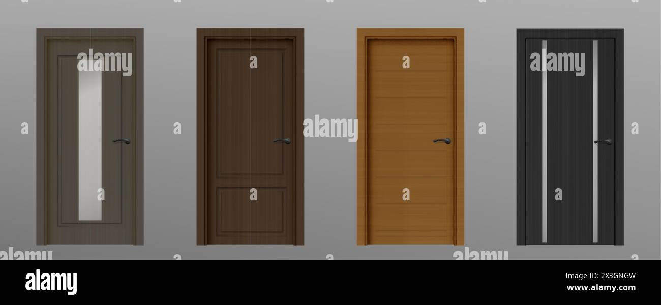 3d realistic wood front door inside modern house. Isolated office ...