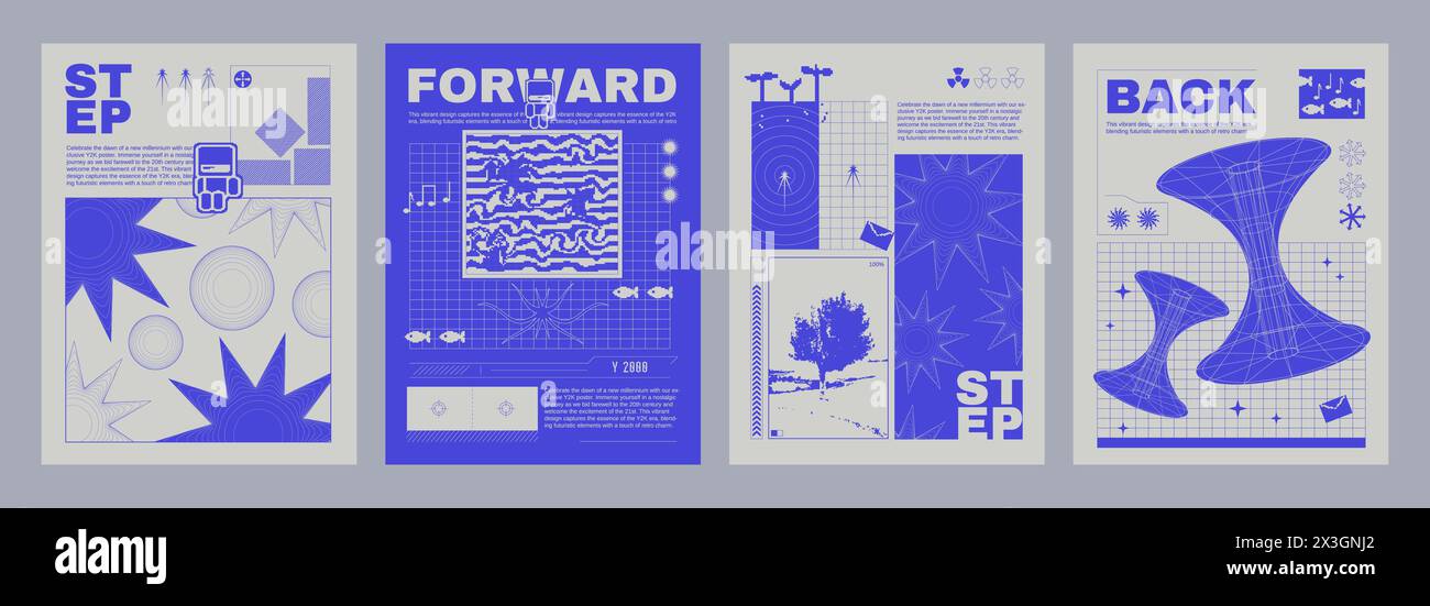 Y2k groovy pixel vibe posters set. Vector realistic illustration of ...