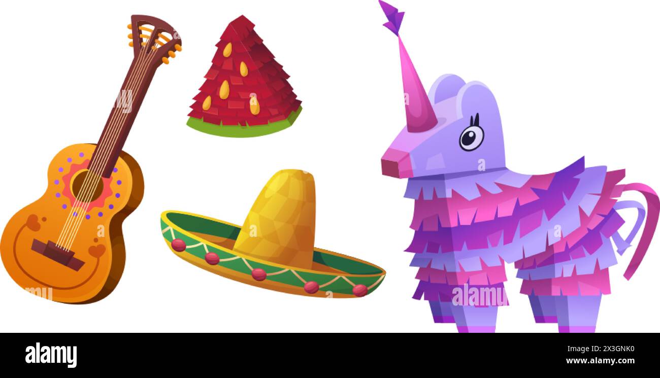 Mexican festival or holiday traditional elements - paper donkey and ...