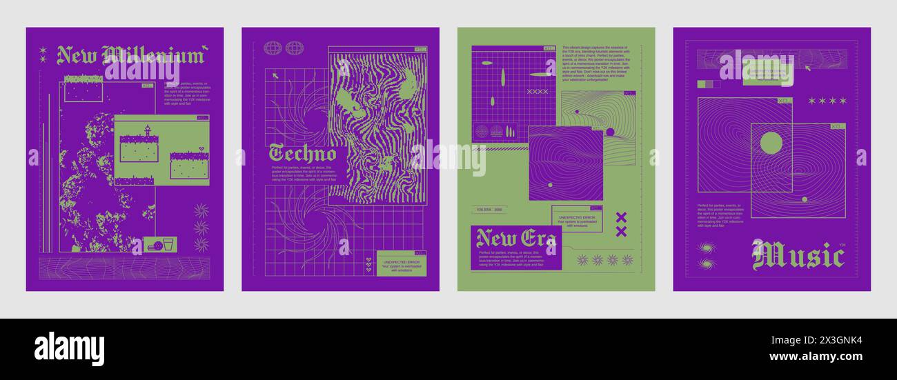 Y2k groovy vibe posters set. Vector realistic illustration of retrowave ...