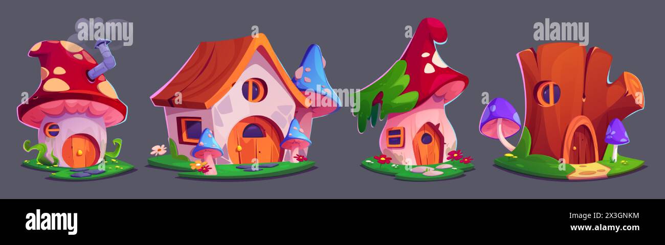 Cute fairy mushroom gnome house fantasy vector. Fairytale magic dwarf ...