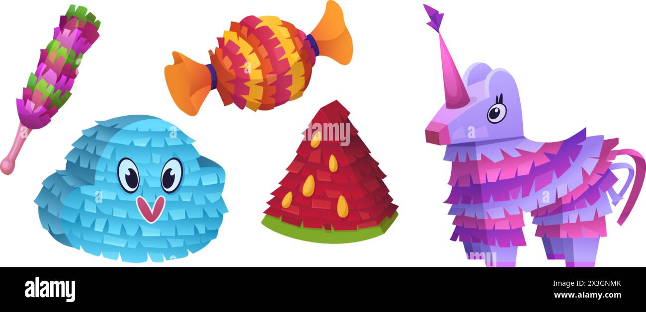 Colorful mexican pinatas set isolated on white background. Vector ...