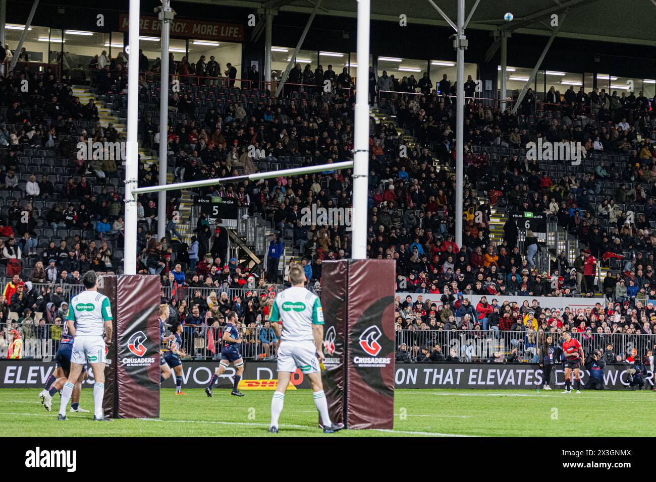 CHRISTCHURCH, NEW ZEALAND - APRIL 26: Rivez Reihana kicks a conversion ...