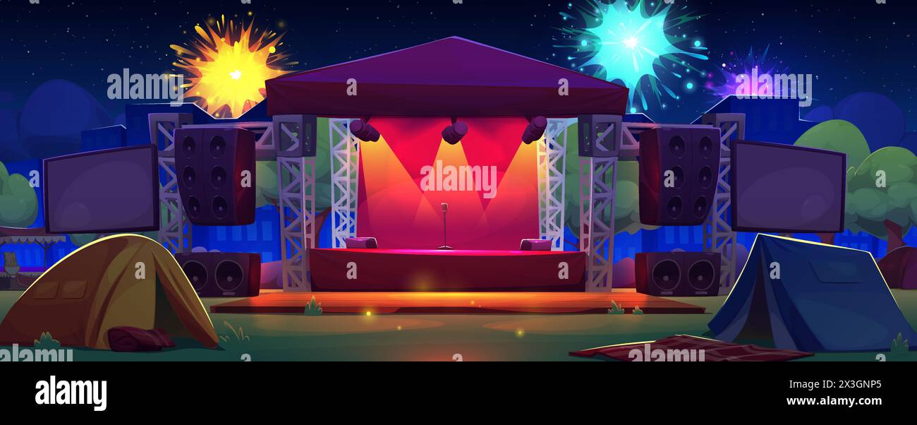 Outdoor music band concert festival stage in park. Open air live ...