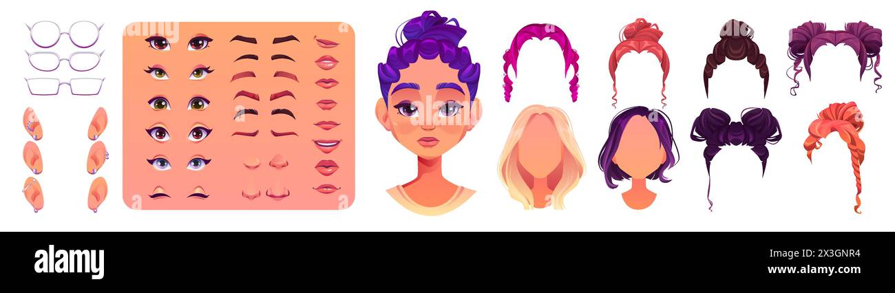 Teen girl face construction set isolated on white background. Vector ...