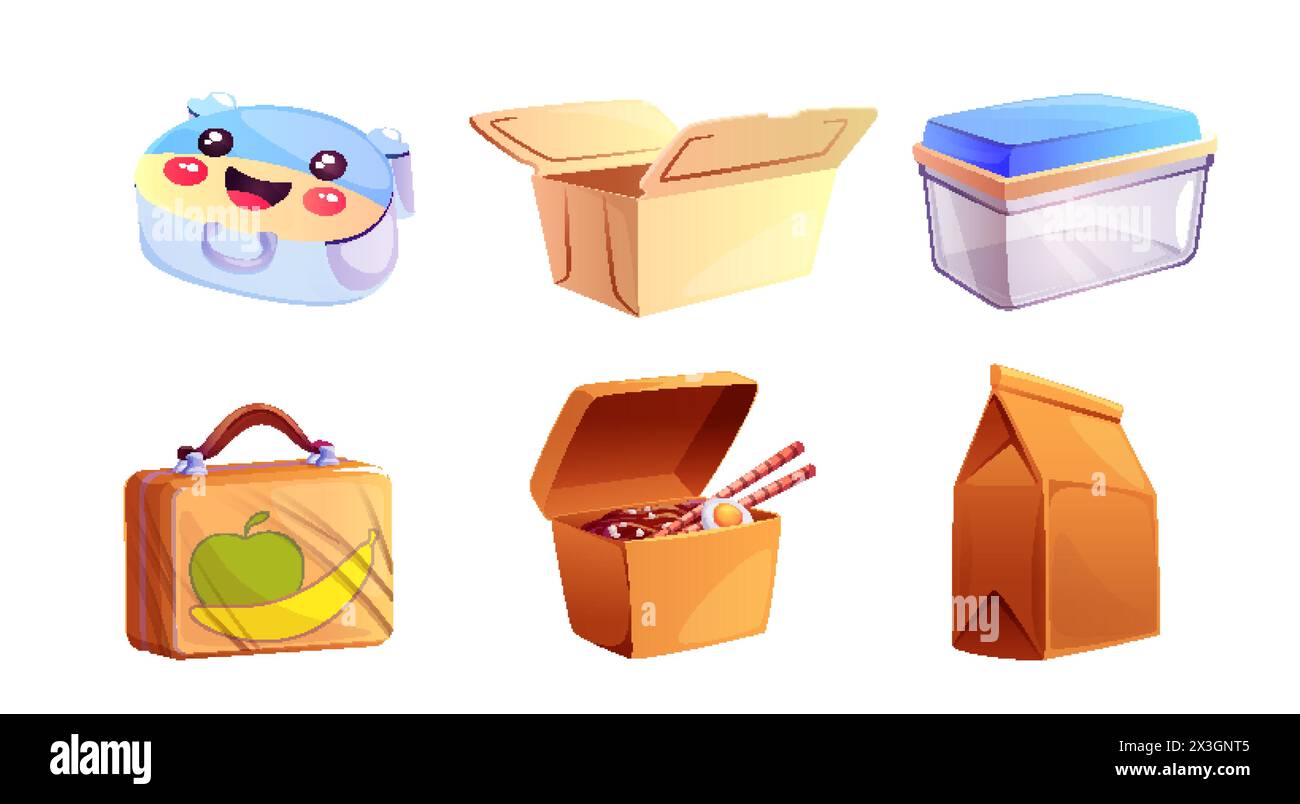 Set of lunchboxes for snacks isolated on white background. Vector ...