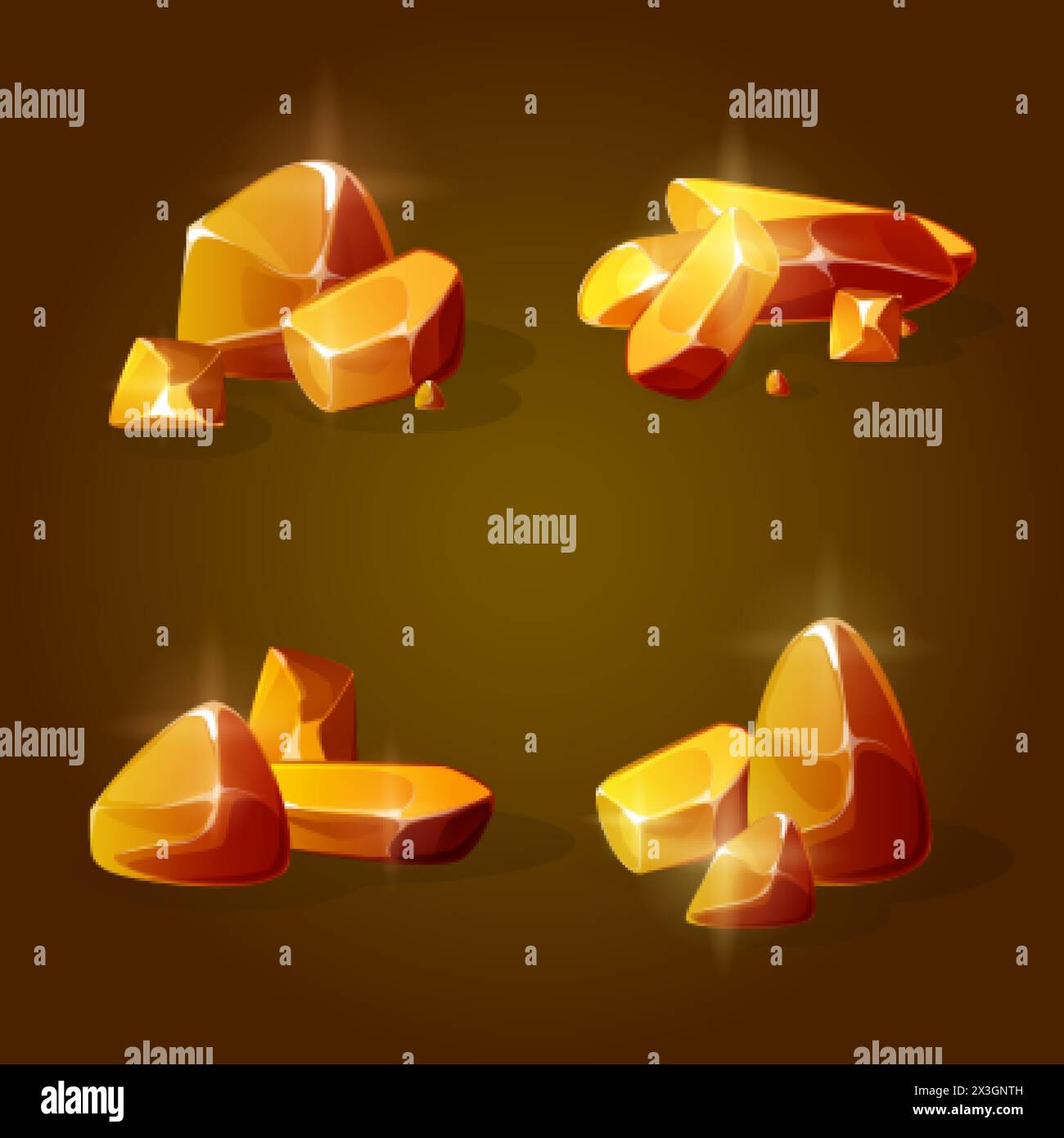 Gold mine shining nugget and rock for game ui design. Cartoon vector ...