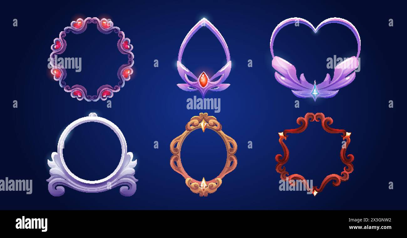 Set of medieval mirror frames isolated on background. Vector cartoon ...