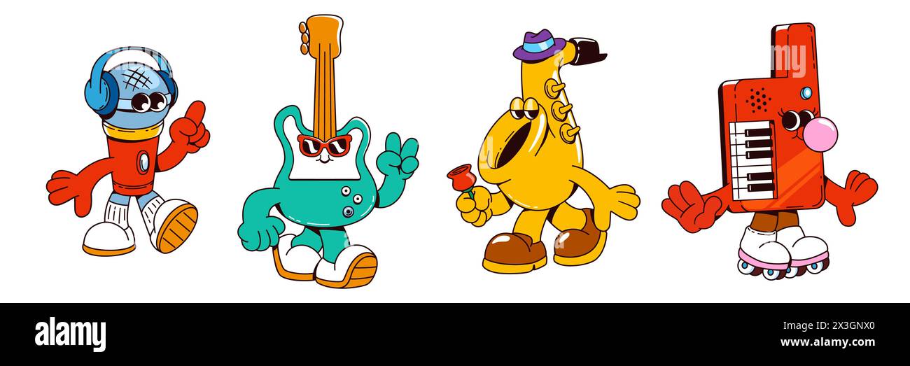 Retro music character from 90s cartoon vector. 80s vintage disco party ...