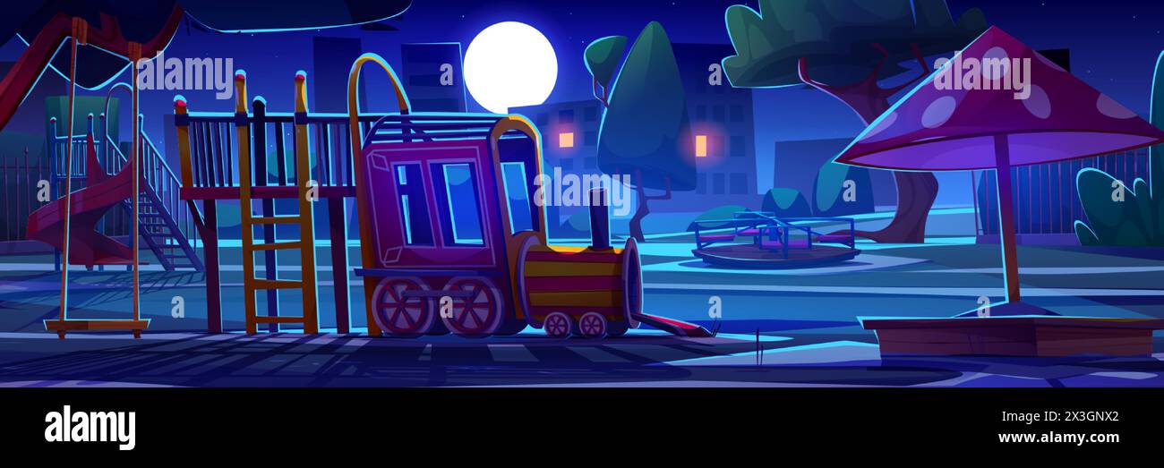 Night school playground slide and play equipment. Kindergarten park ...