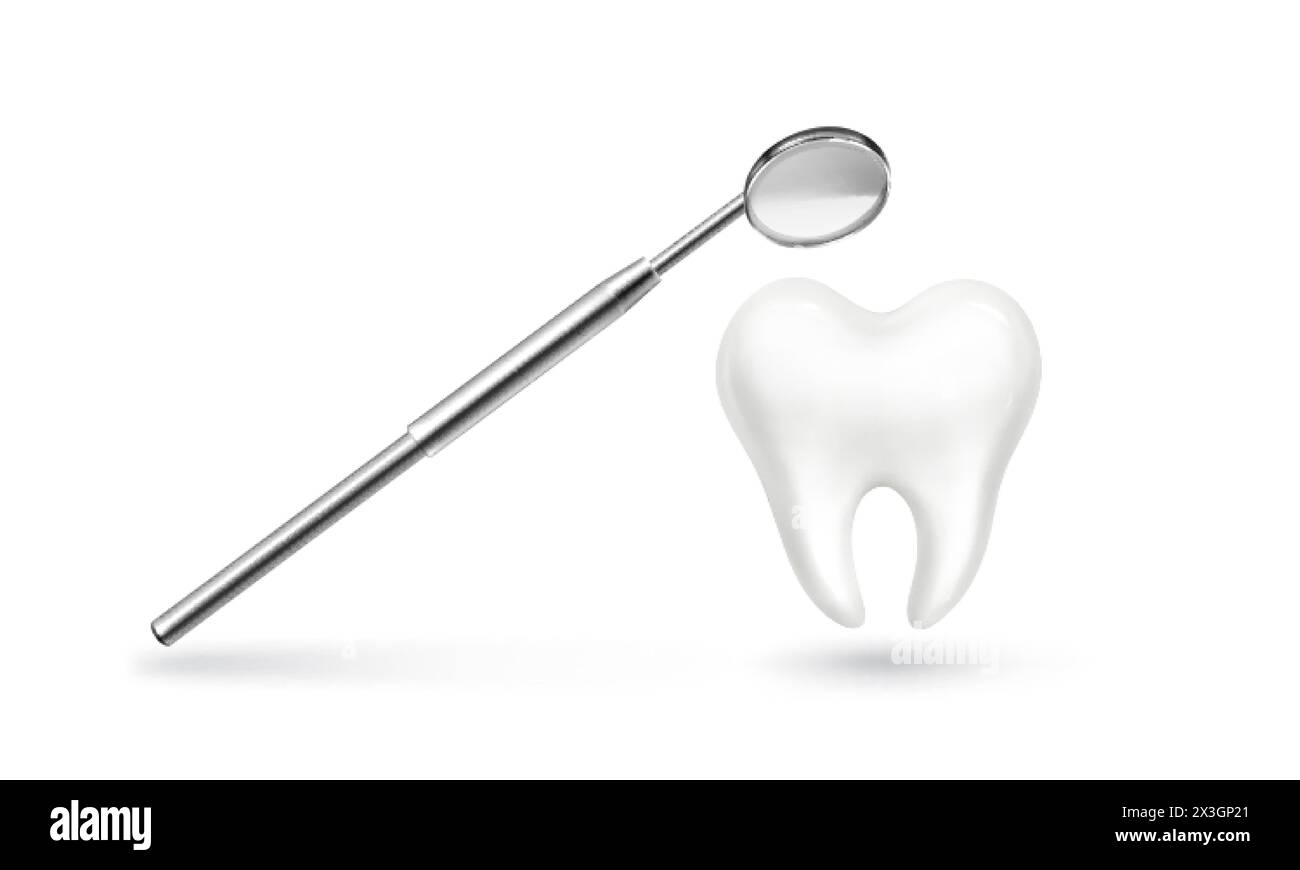 White tooth and dentist tool. Realistic 3d vector illustration of ...