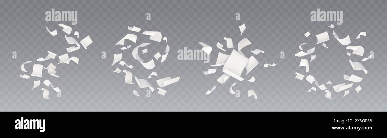 Flying white paper sheets. Realistic 3d vector illustration set of ...
