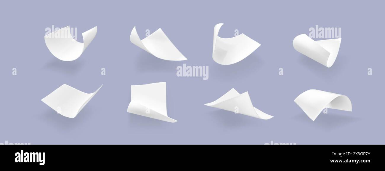 Flying paper sheet in different angles of view. Realistic 3d vector ...