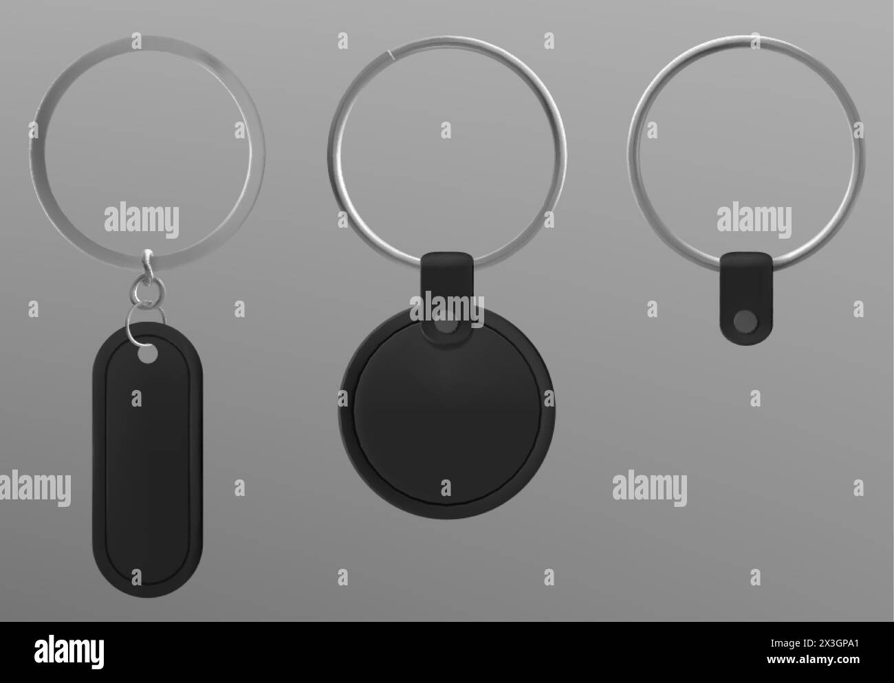 Set Of Black Leather Keychains Isolated On Background Vector Realistic