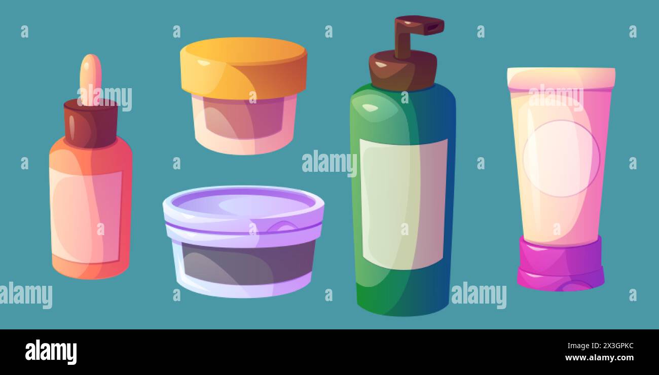 Cosmetic product bottles set isolated on background. Vector cartoon ...