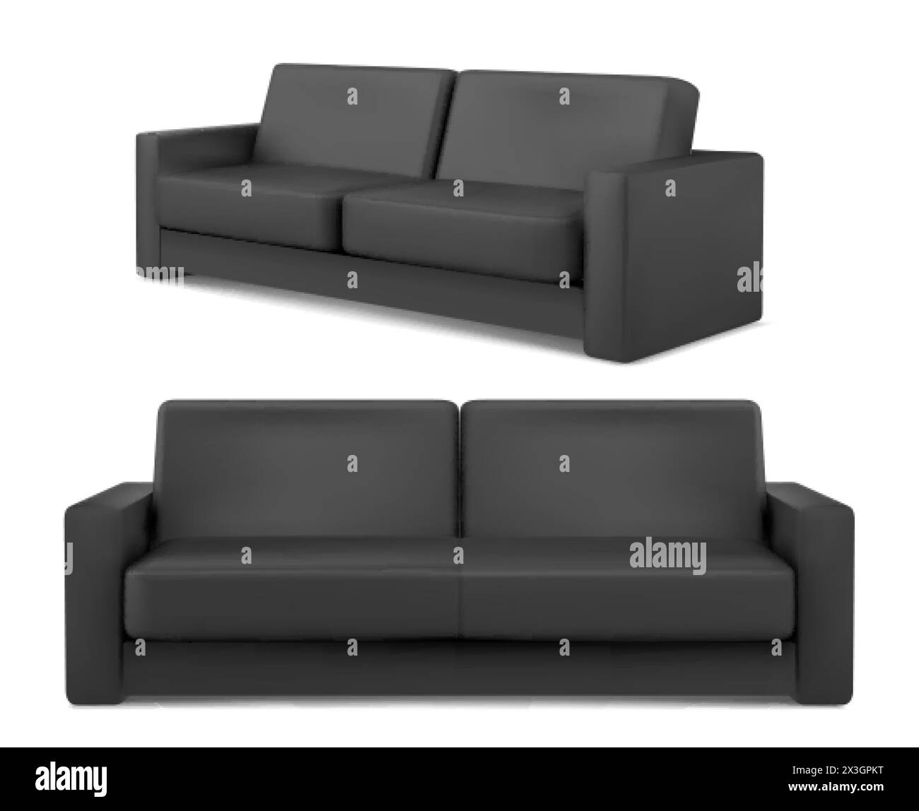Black sofa 3d with fabric surface. Realistic vector illustration set of ...