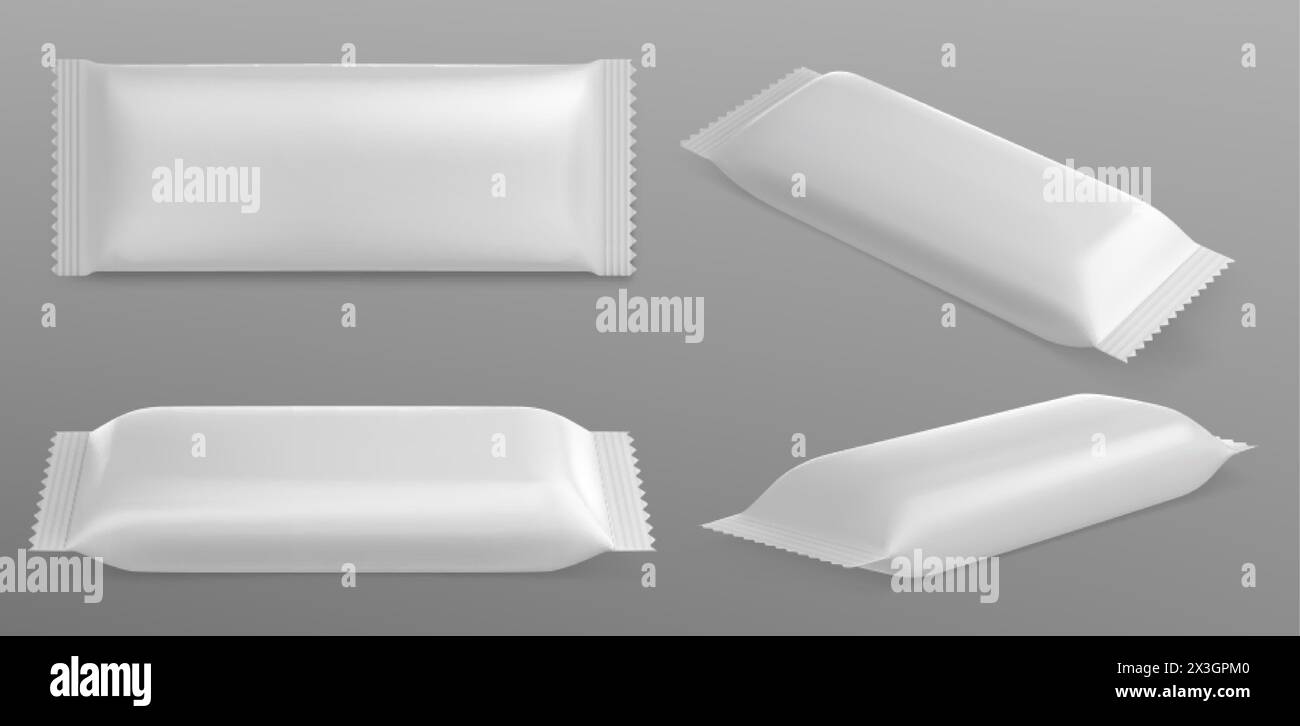 Chocolate bar pack mockup. White candy wrapper. Blank snack package ...