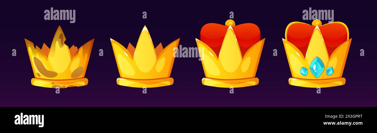 Gold crown icon for game ui level rank design. Cartoon vector ...