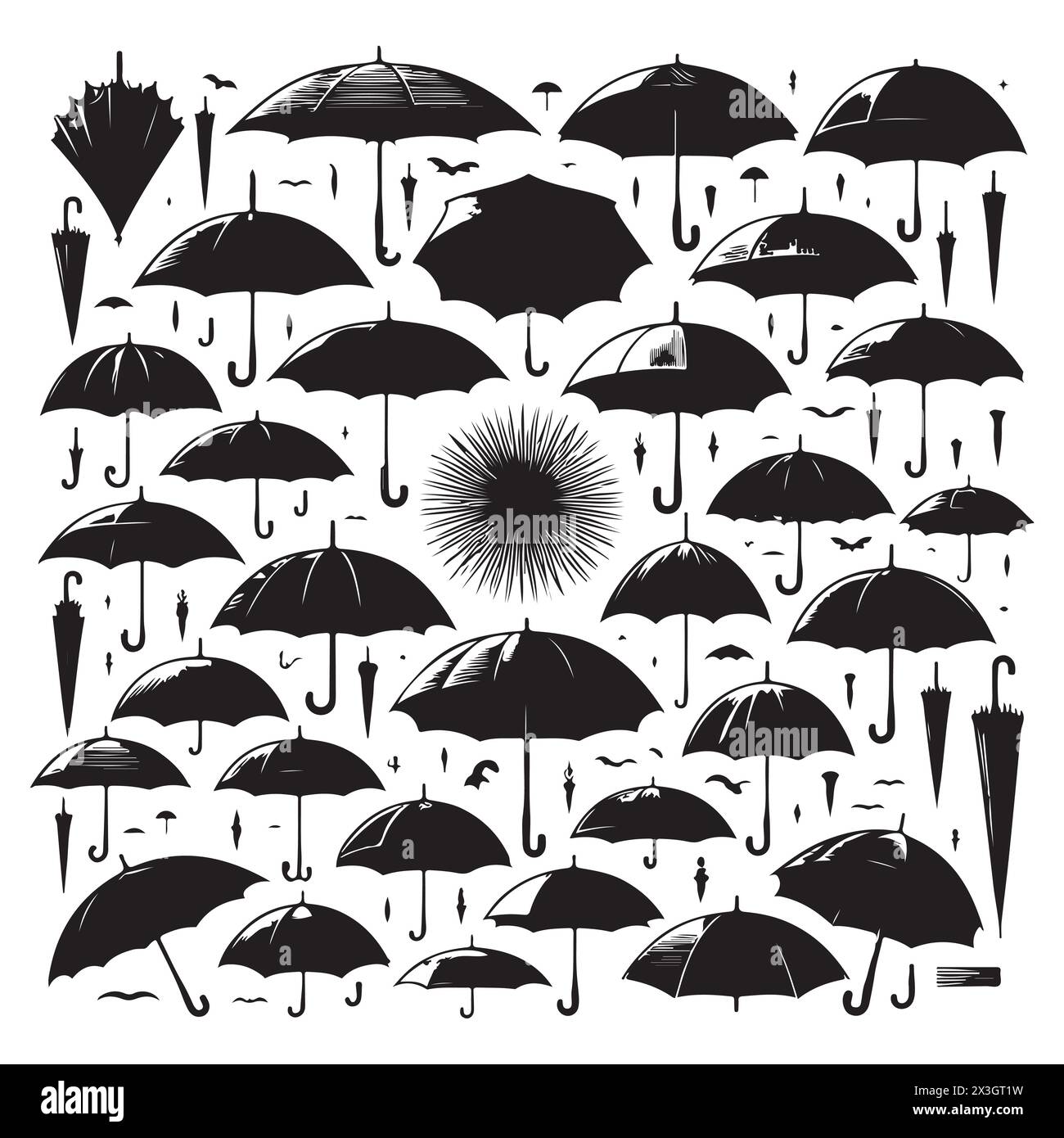 Umbrellas set black white hi-res stock photography and images - Alamy