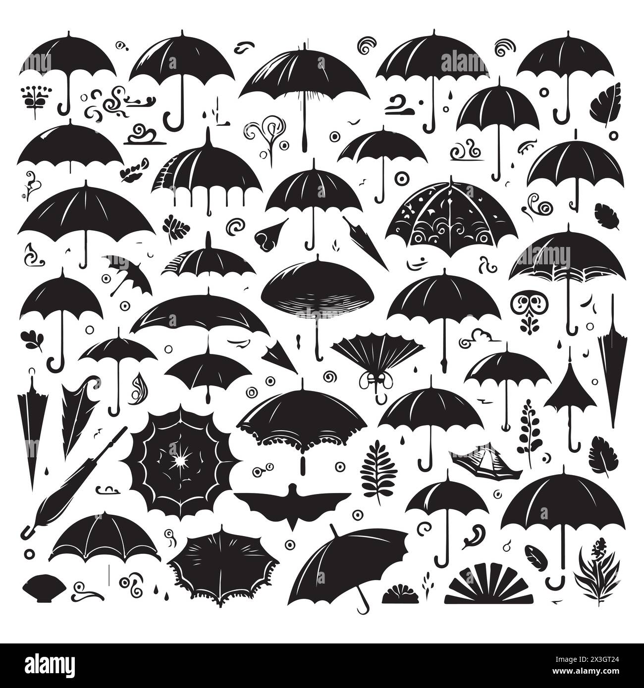 Black silhouette set of various umbrellas, vector illustration Stock ...