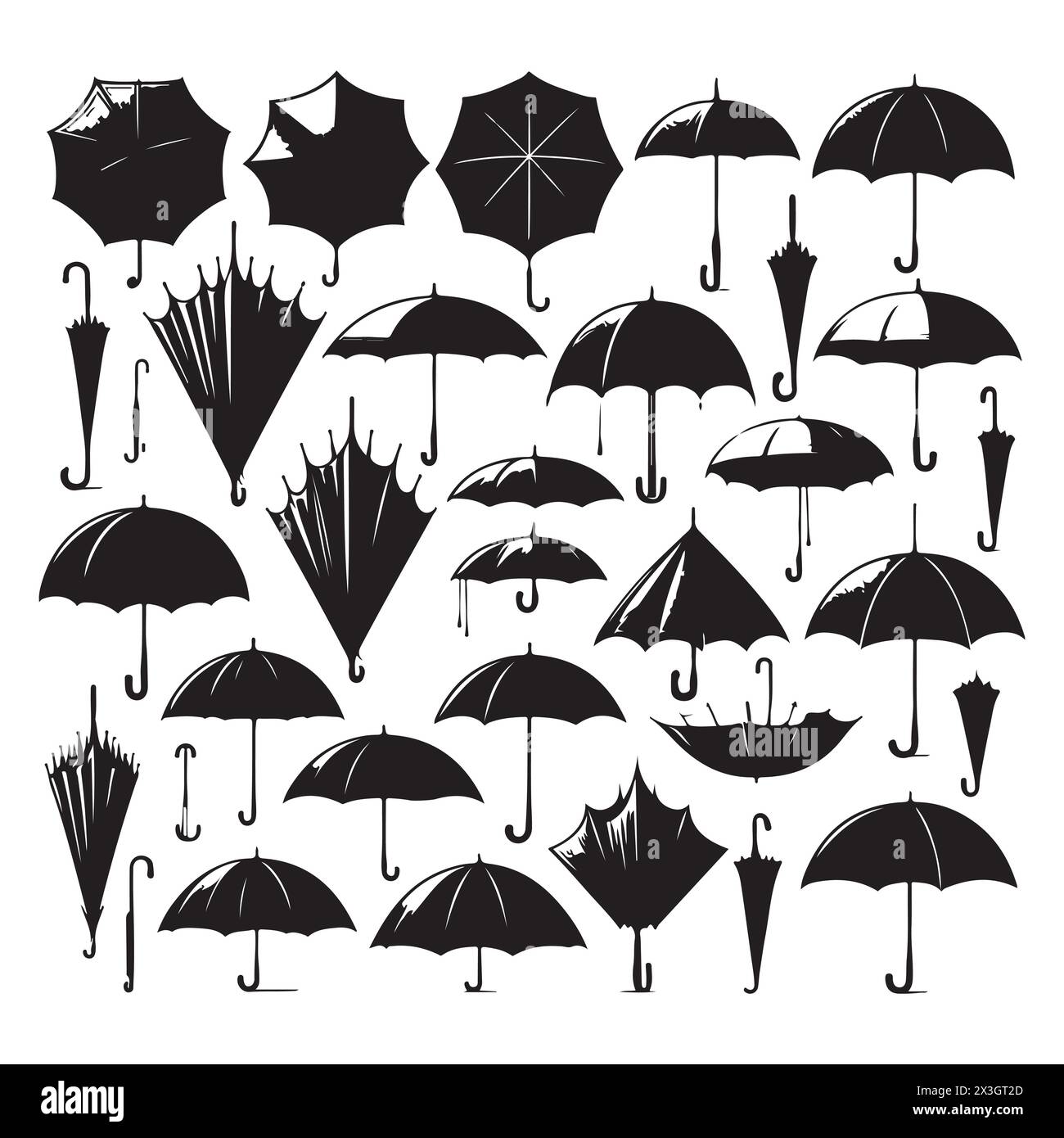 Black silhouette set of various umbrellas, vector illustration Stock ...
