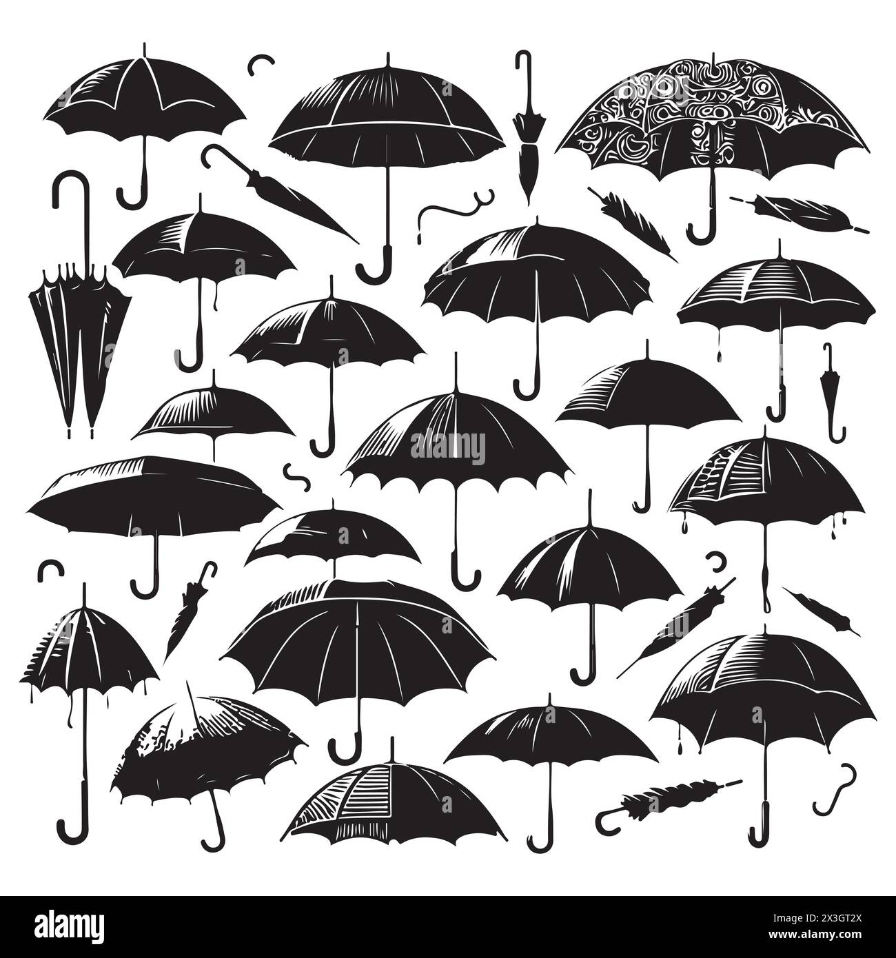 Black silhouette set of various umbrellas, vector illustration Stock ...