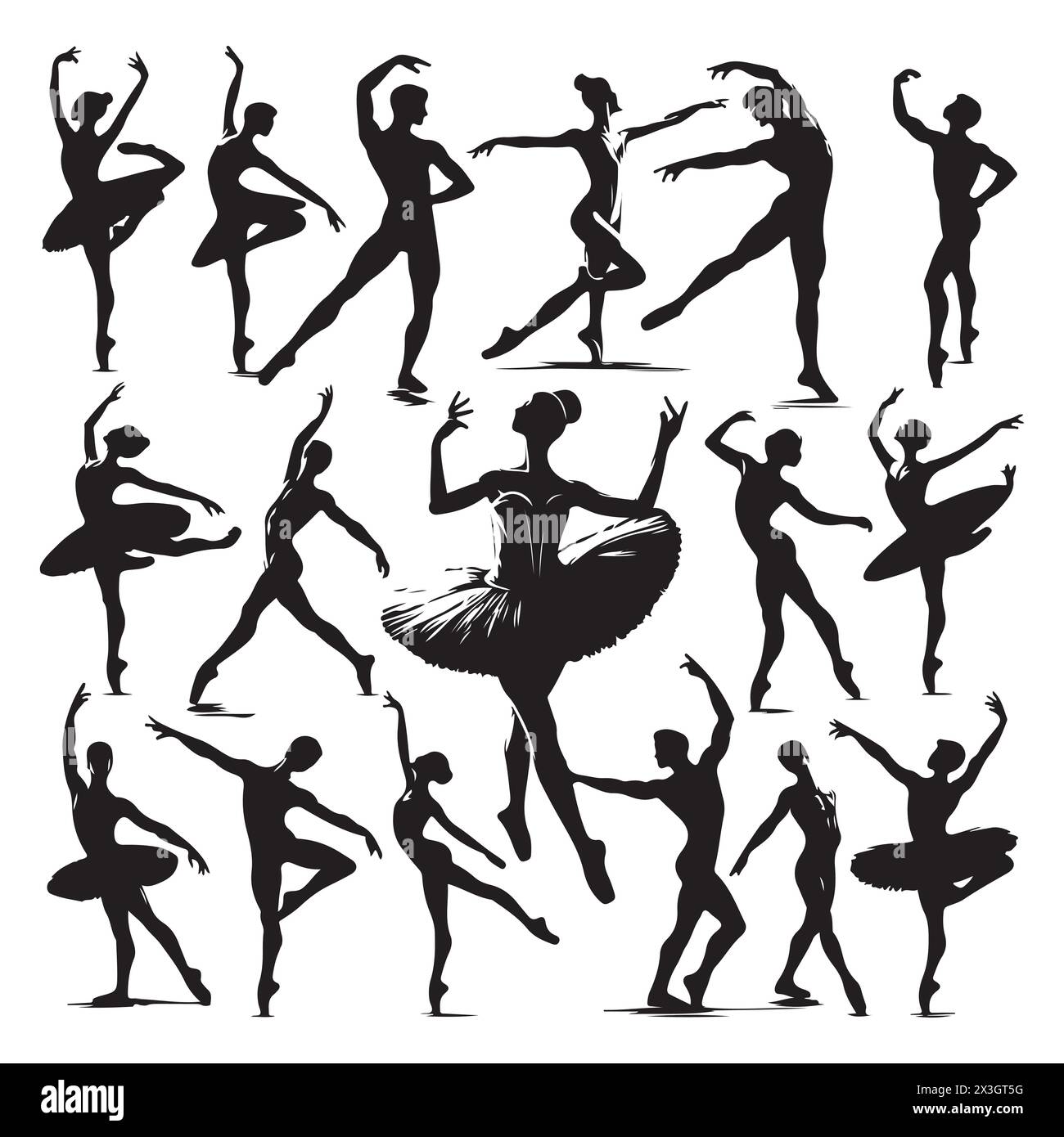 Black silhouette set of various ballet dances, vector illustration ...