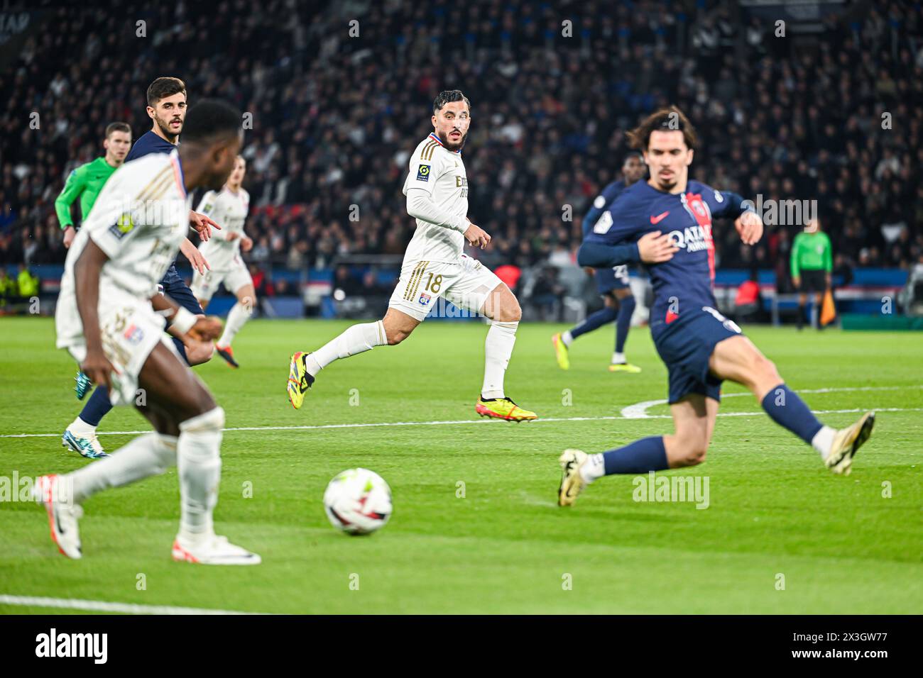Rayan Cherki during the Ligue 1 football match Paris Saint-Germain (PSG) VS Olympique Lyonnais ...