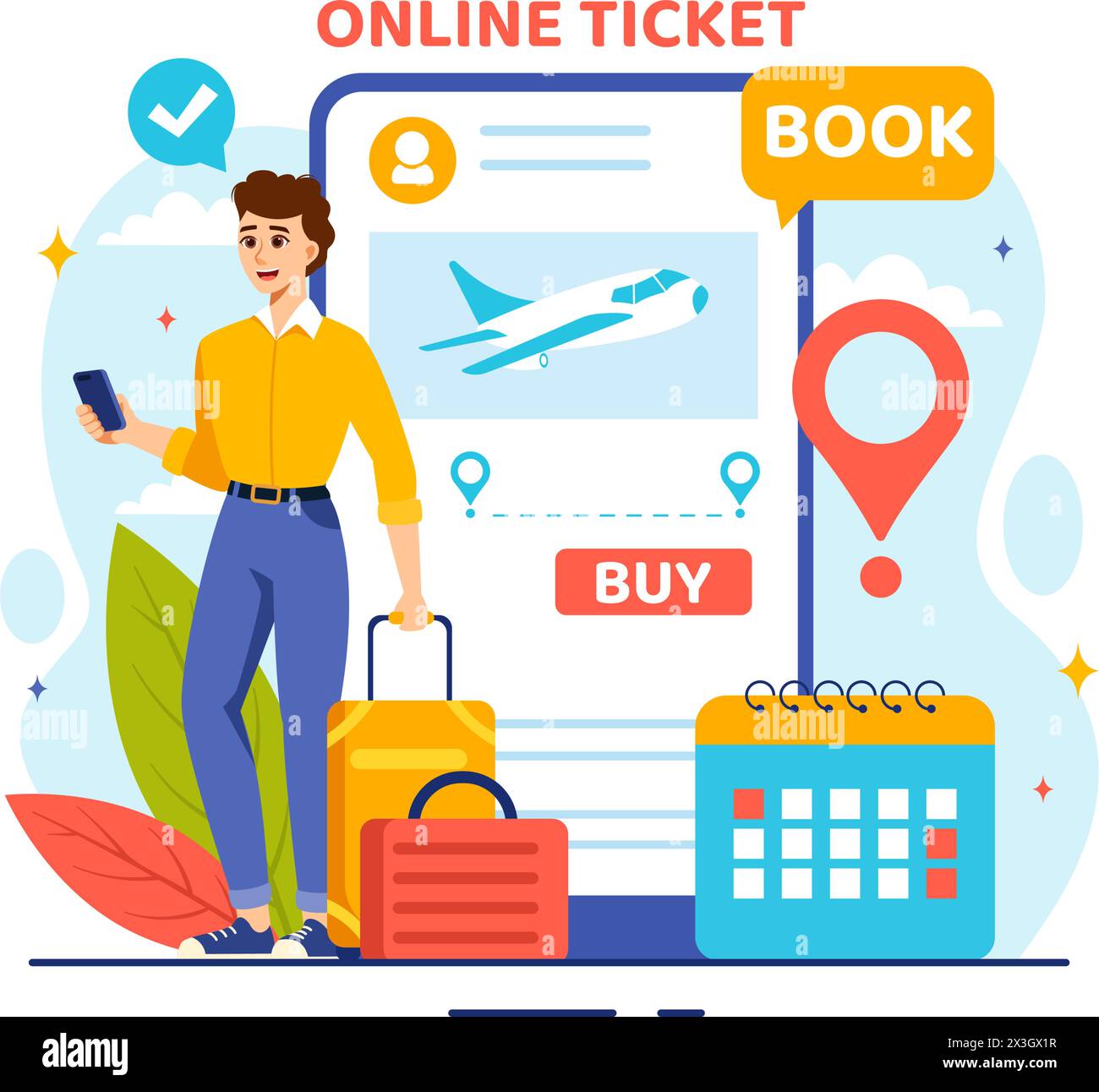 Online Travel Ticket Vector Illustration Through transportation and ...