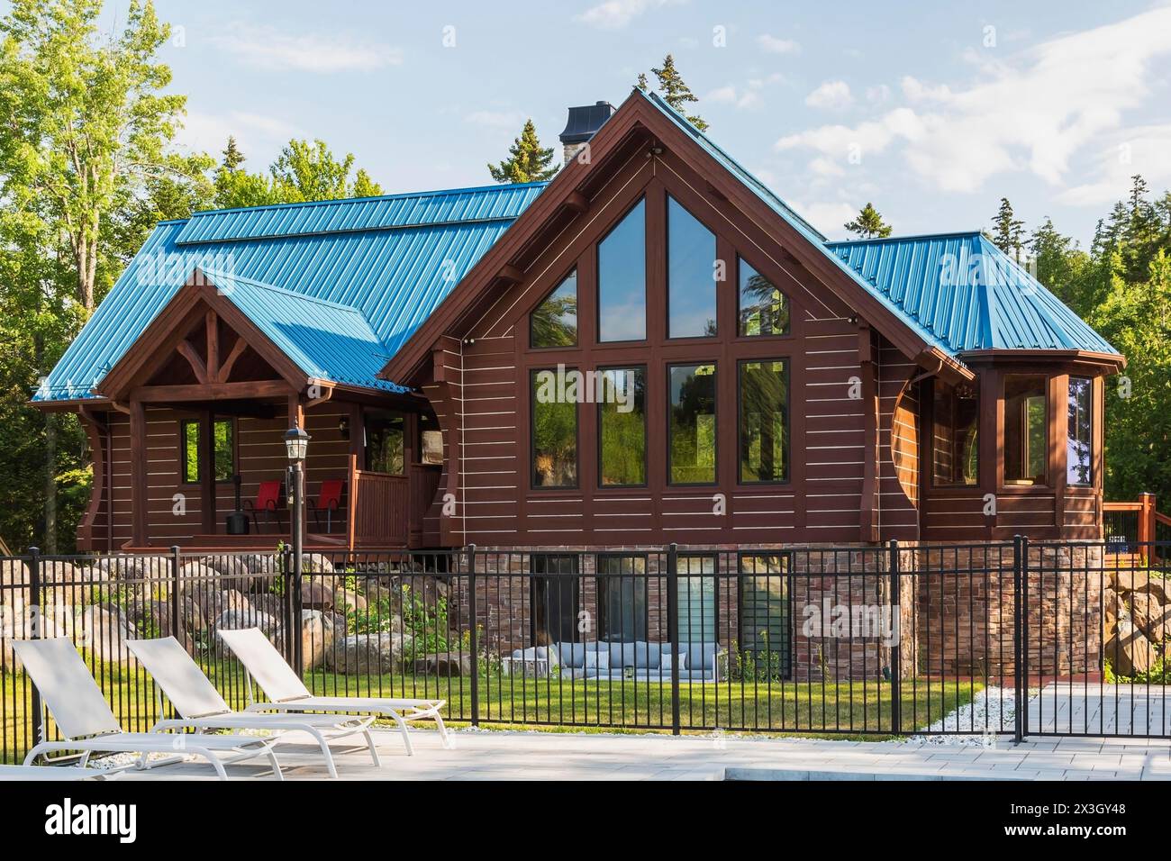 Brown stained milled Eastern white pine timber and flat log profile ...