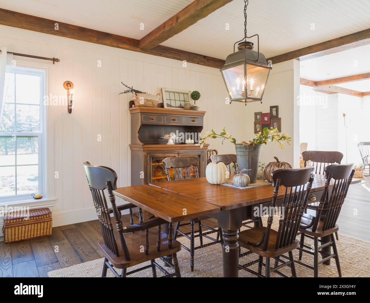 Brown stained pine wood antique reproduction style dining table with ...