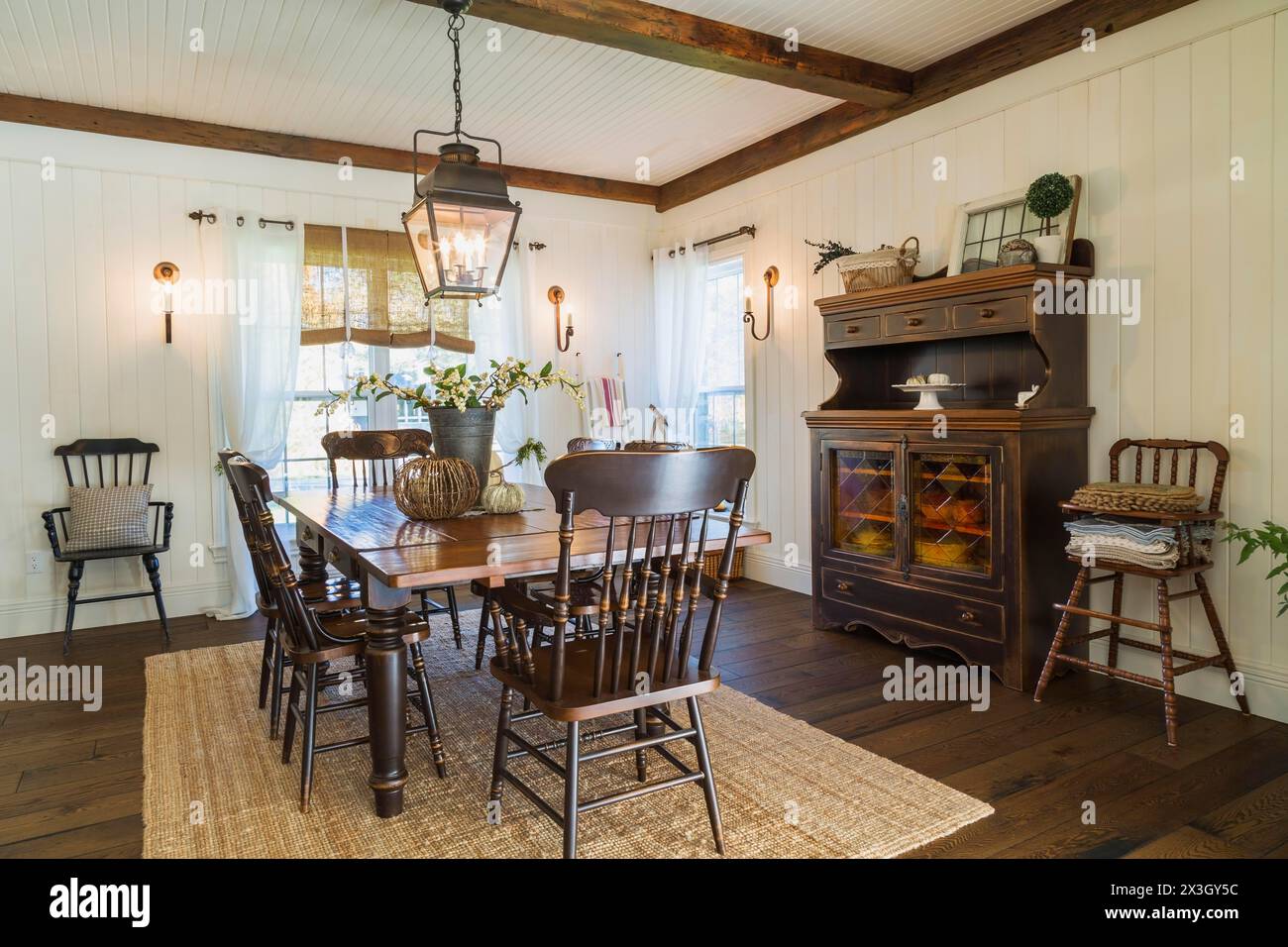 Brown stained pine wood antique reproduction style dining table with ...