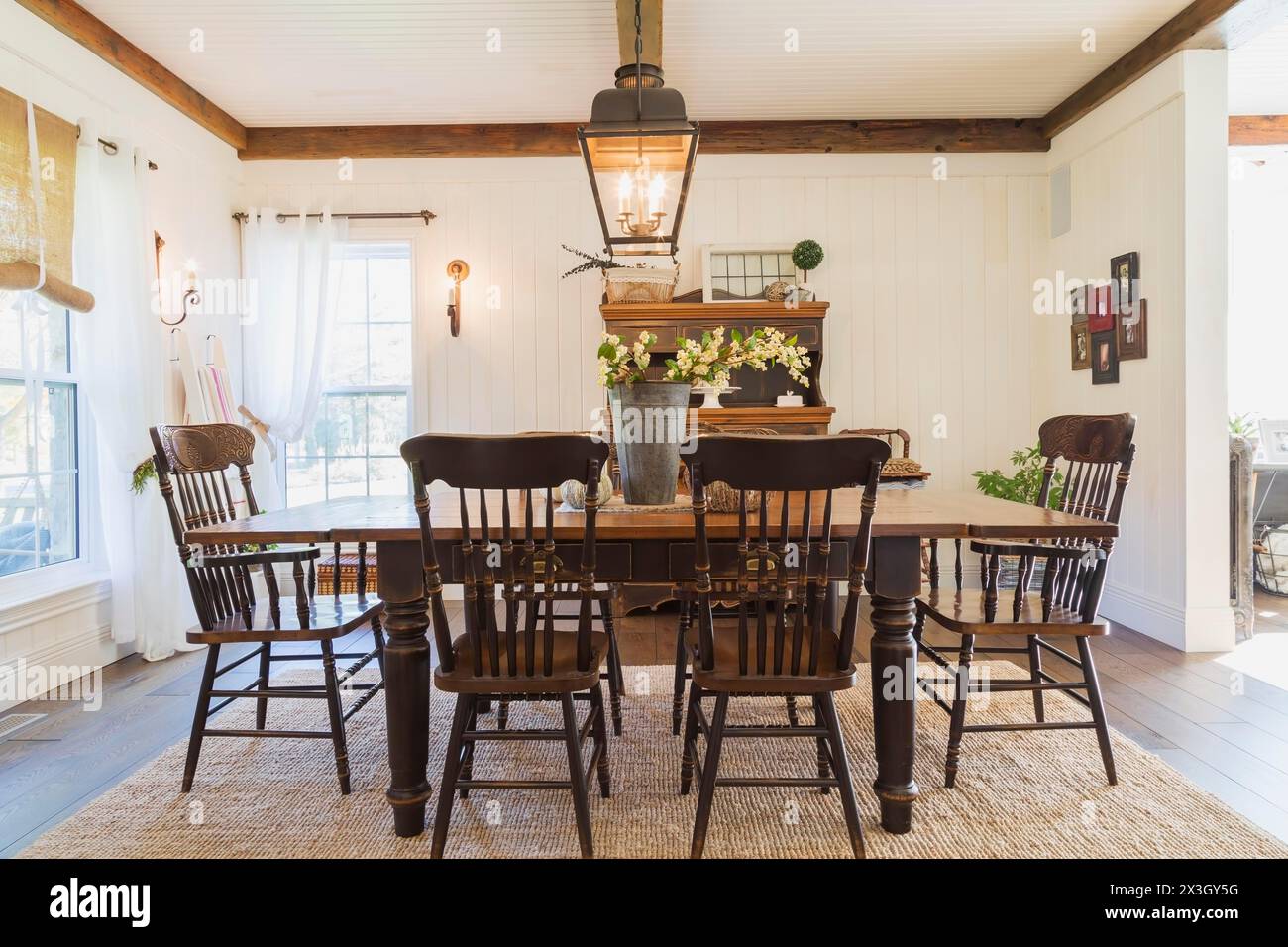 Brown stained pine wood antique reproduction style dining table with ...