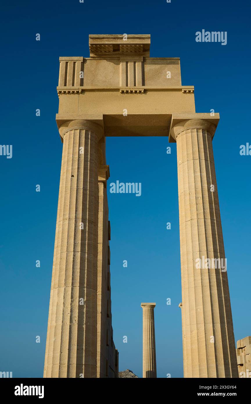 Acropolis of Lindos, morning light, Temple of Athena Lindia, Lindos ...