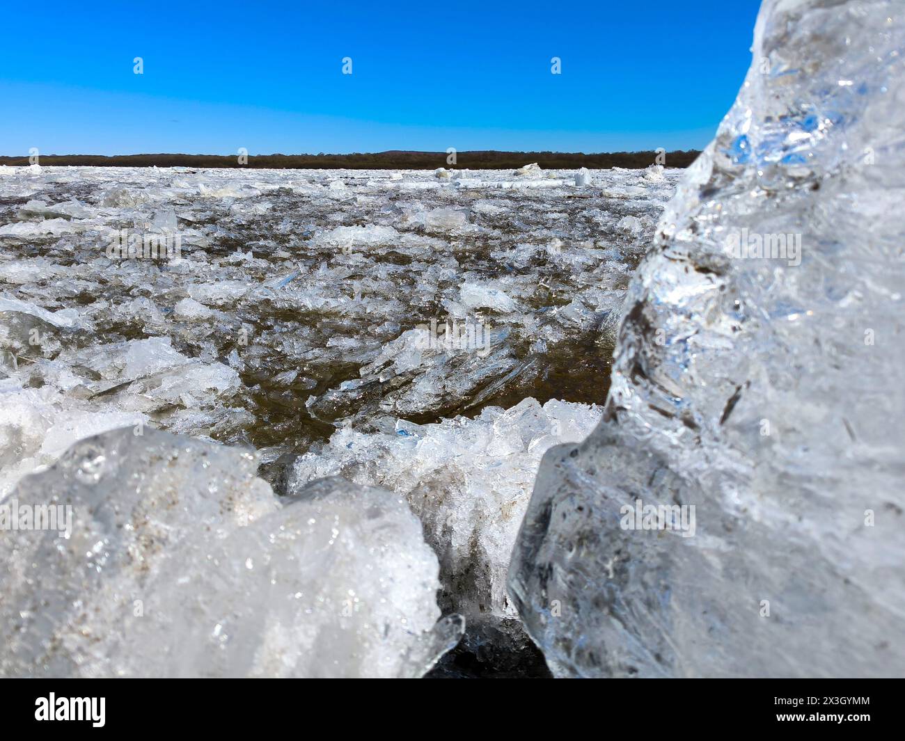 GREATER KHINGAN, CHINA - APRIL 27, 2024 - Ice blocks collide with each ...