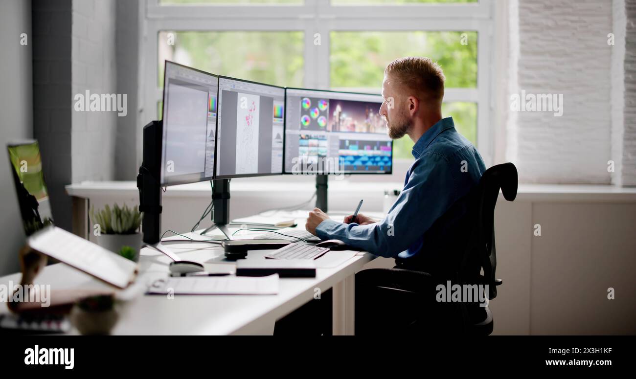 Graphic Web Designer Using Design Editing Software Stock Photo - Alamy