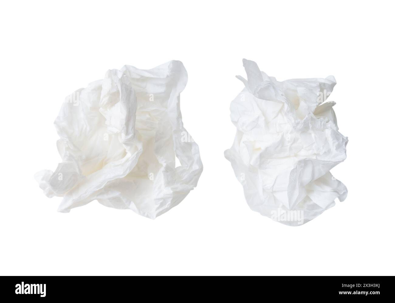 Top view set of screwed or crumpled tissue paper balls after use in ...