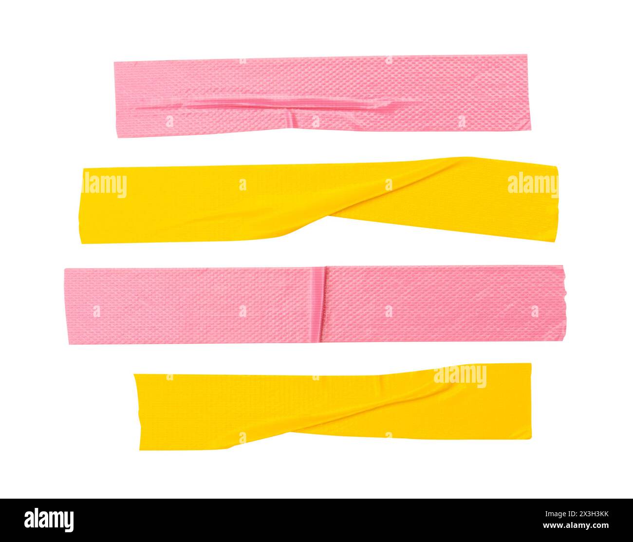 Top view set of wrinkled yellow and pink adhesive vinyl tape or cloth ...