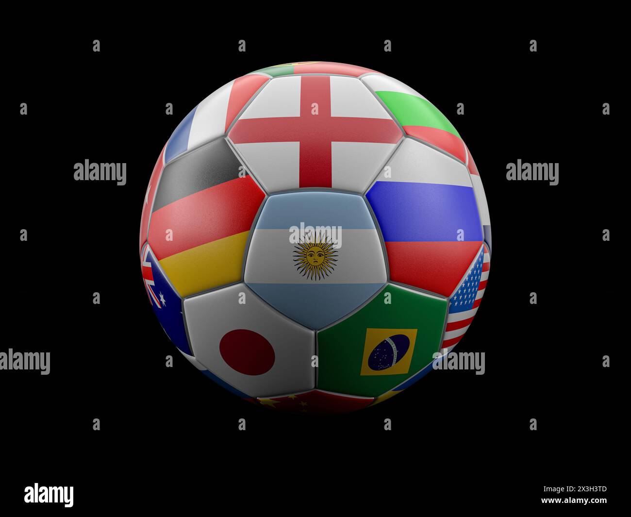 Soccer ball national flags on a white background. 3d illustration Stock ...
