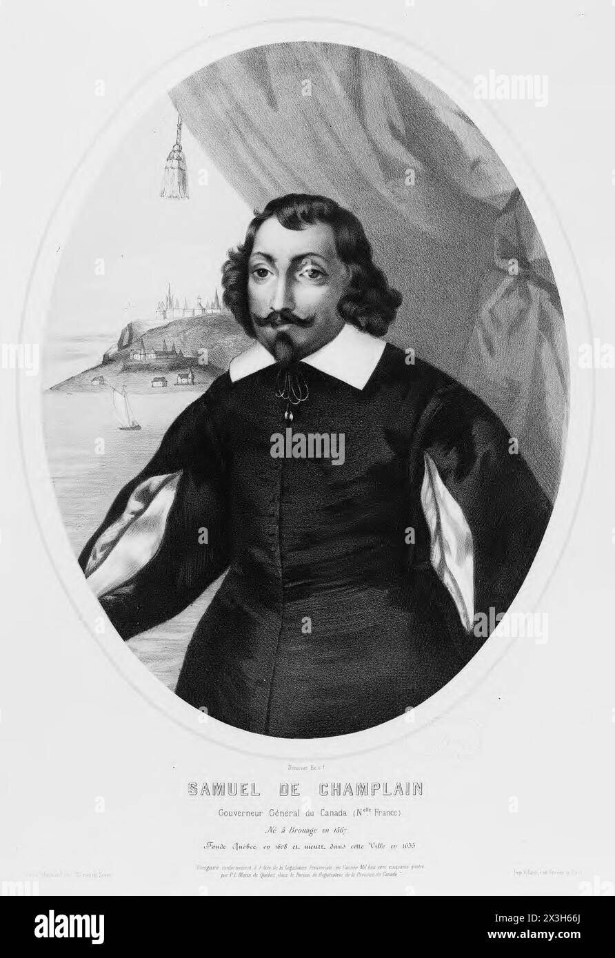 Portrait of French explorer Samuel de Champlain, founder of Quebec and ...