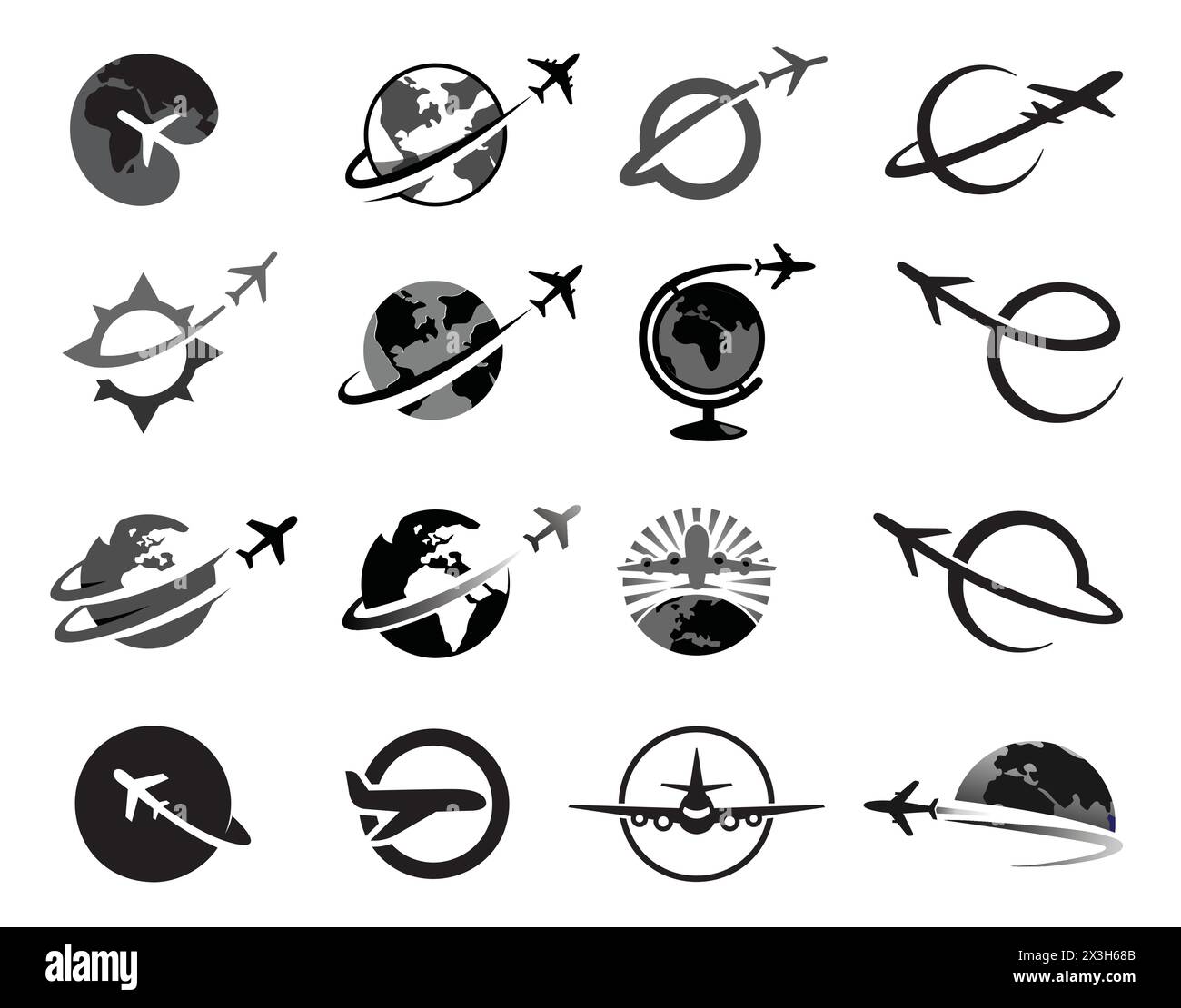 Creative Airplane & World Planet Collection Set Logo Vector Icons ...