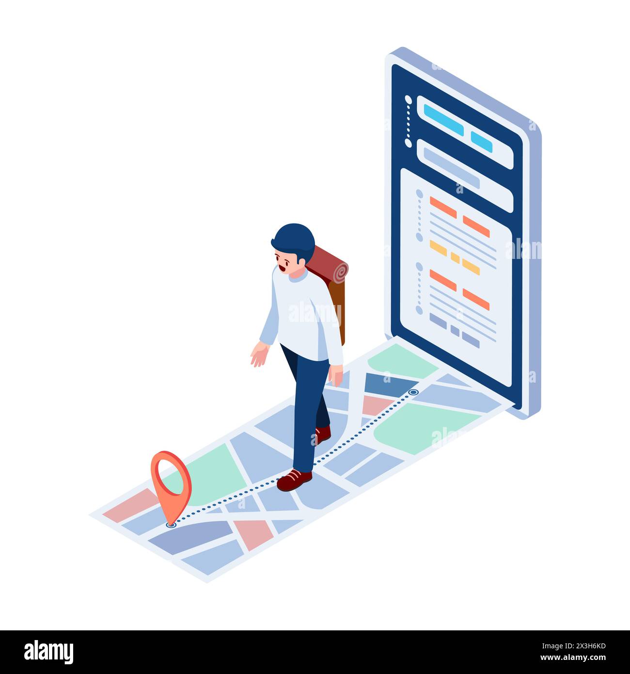 Flat 3d Isometric Traveler Walking on Gps Map Navigation. GPS and Navigation Concept Stock ...