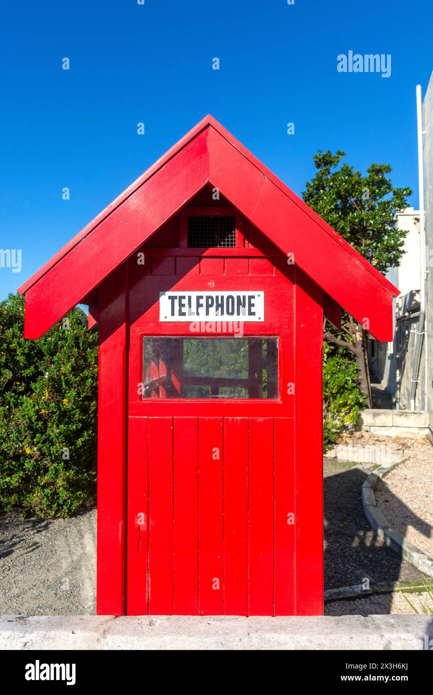 Vintage wooden telephone box, Thames Street, Oamaru, Otago, South ...