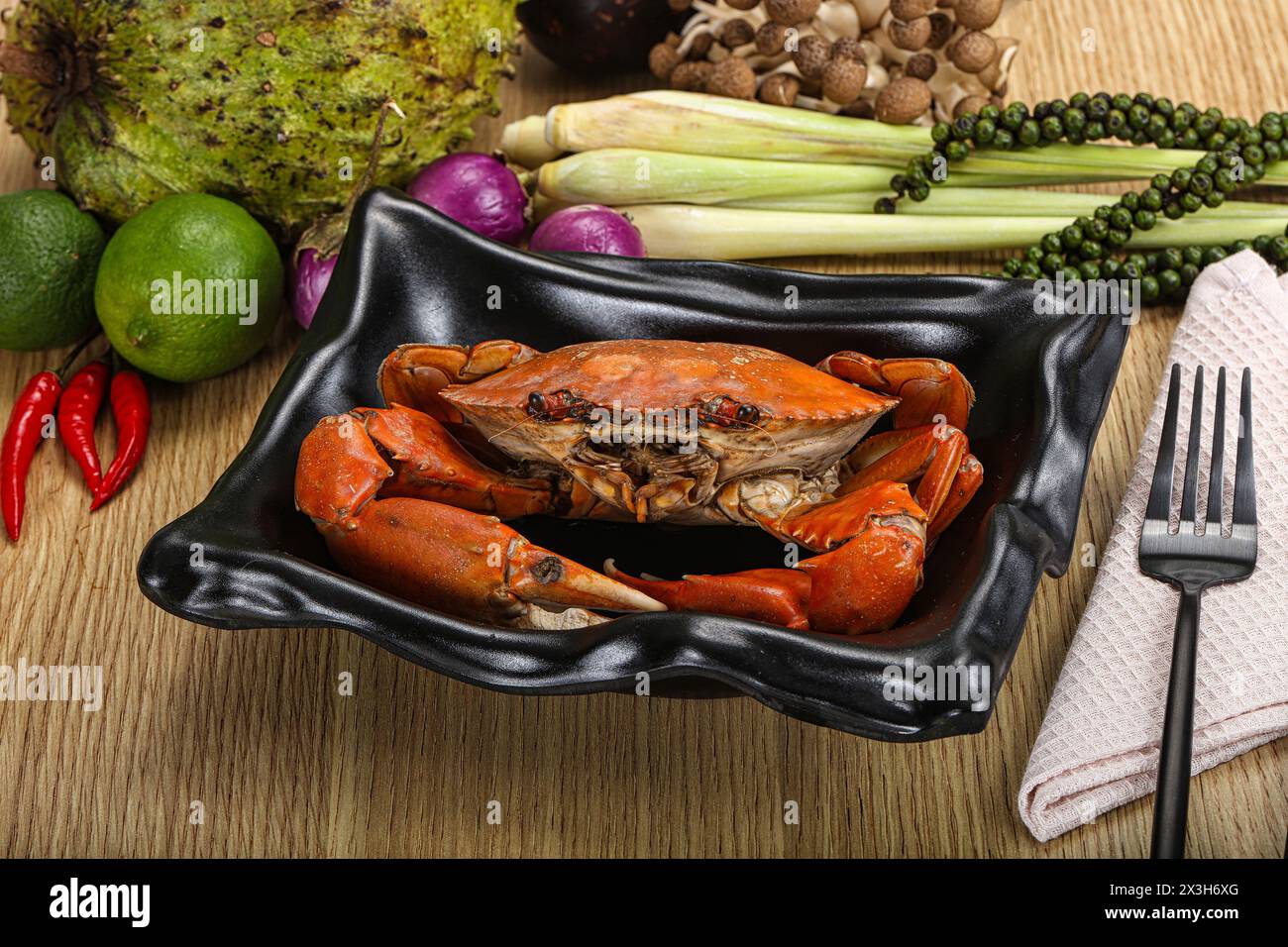 Delicous luxury steamed red crab in the plate Stock Photo - Alamy