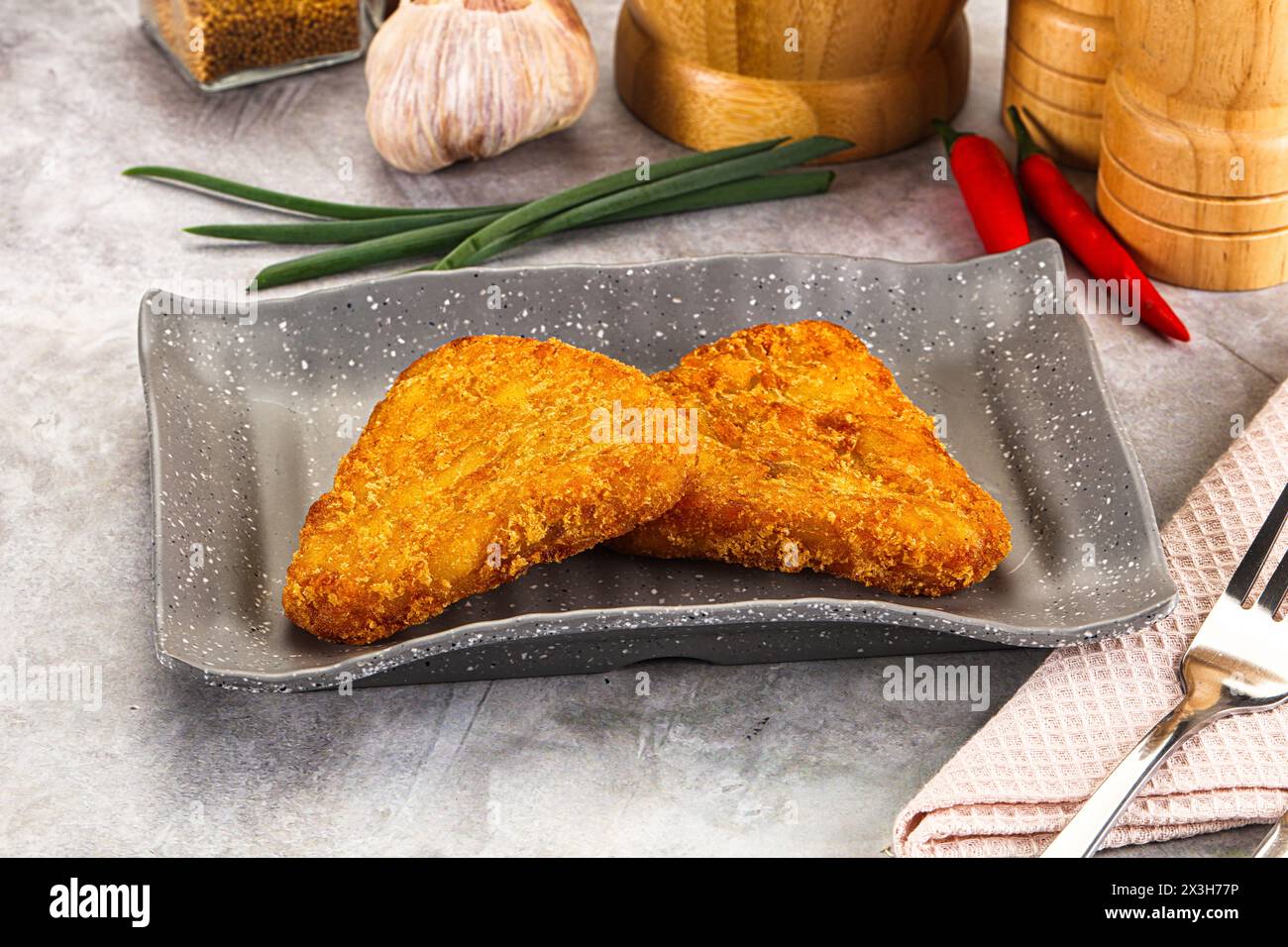 Fried potato hash brown snack for breakfast Stock Photo - Alamy